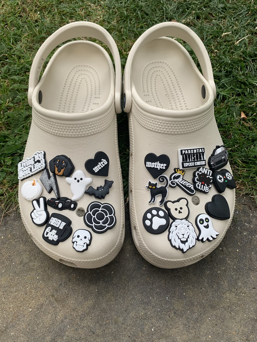 Gothic Clog Charms Black & White Goth Shoe Charm Bundle Accessory Pin ...