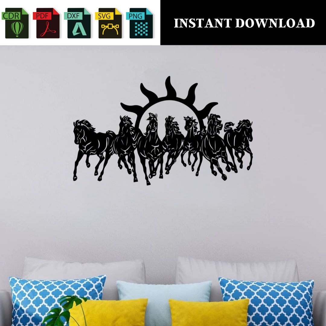 7 Horses Laser Cut Wall Art Cdr Pdf Dxf Svg Png Digital - Etsy