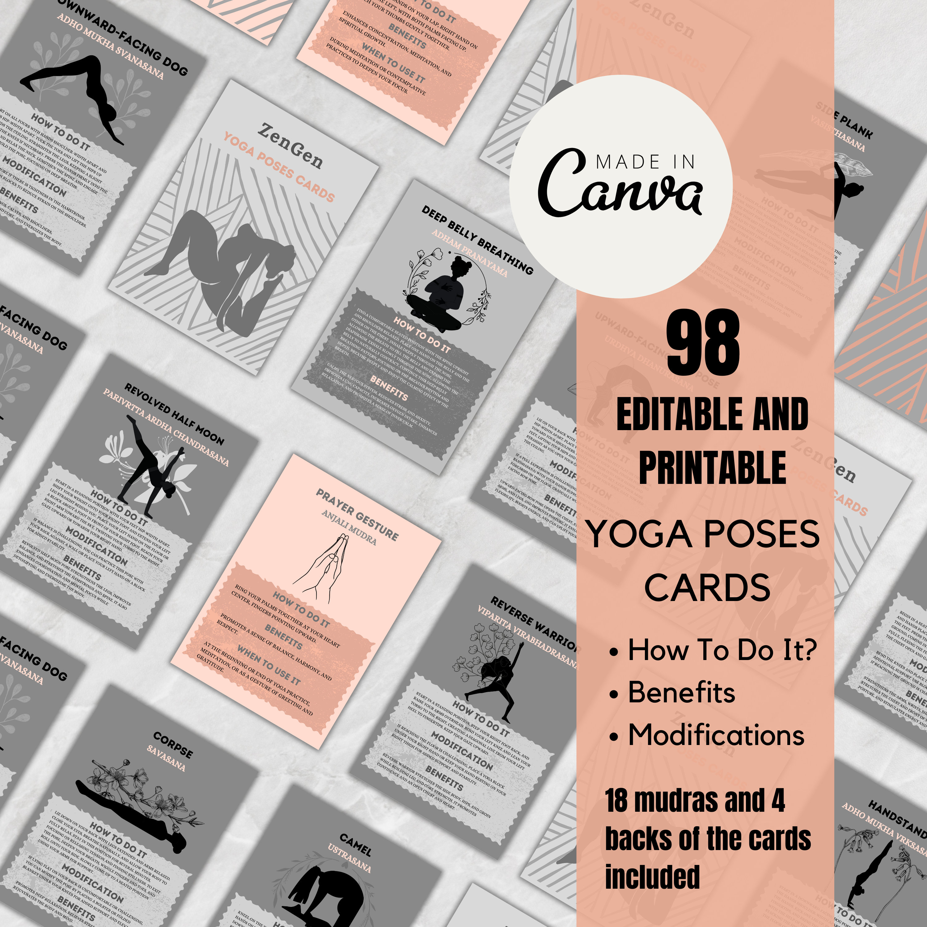 98 Yoga Poses Cards for Beginners to Advanced Yogis | Printable and ...