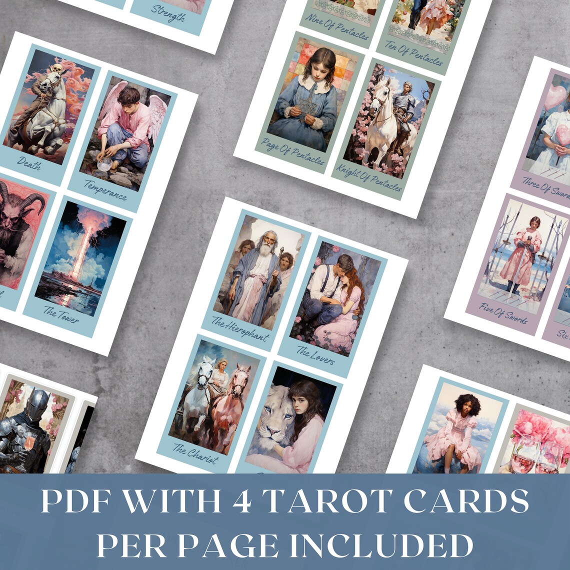 Tarot Cards Printable | Full Tarot Deck - 78 Watercolor Cards | Tarot Guide Book | Digital ...