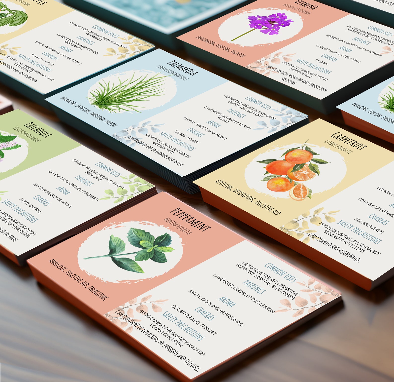 61 Essential Oils Cards Printable Aromatherapy Card Collection Editable ...