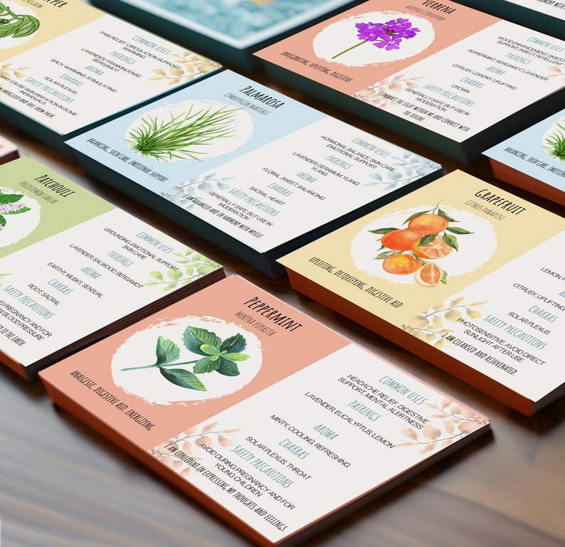 61 Essential Oils Cards Printable Aromatherapy Card Collection Editable ...
