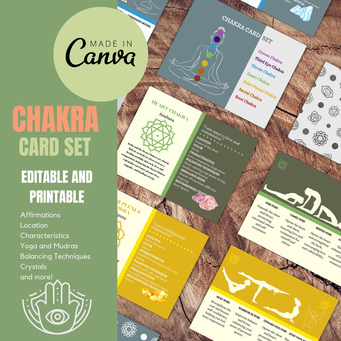 Chakra Card Set Printable Chakra Cards PDF & Canva Template Healing ...