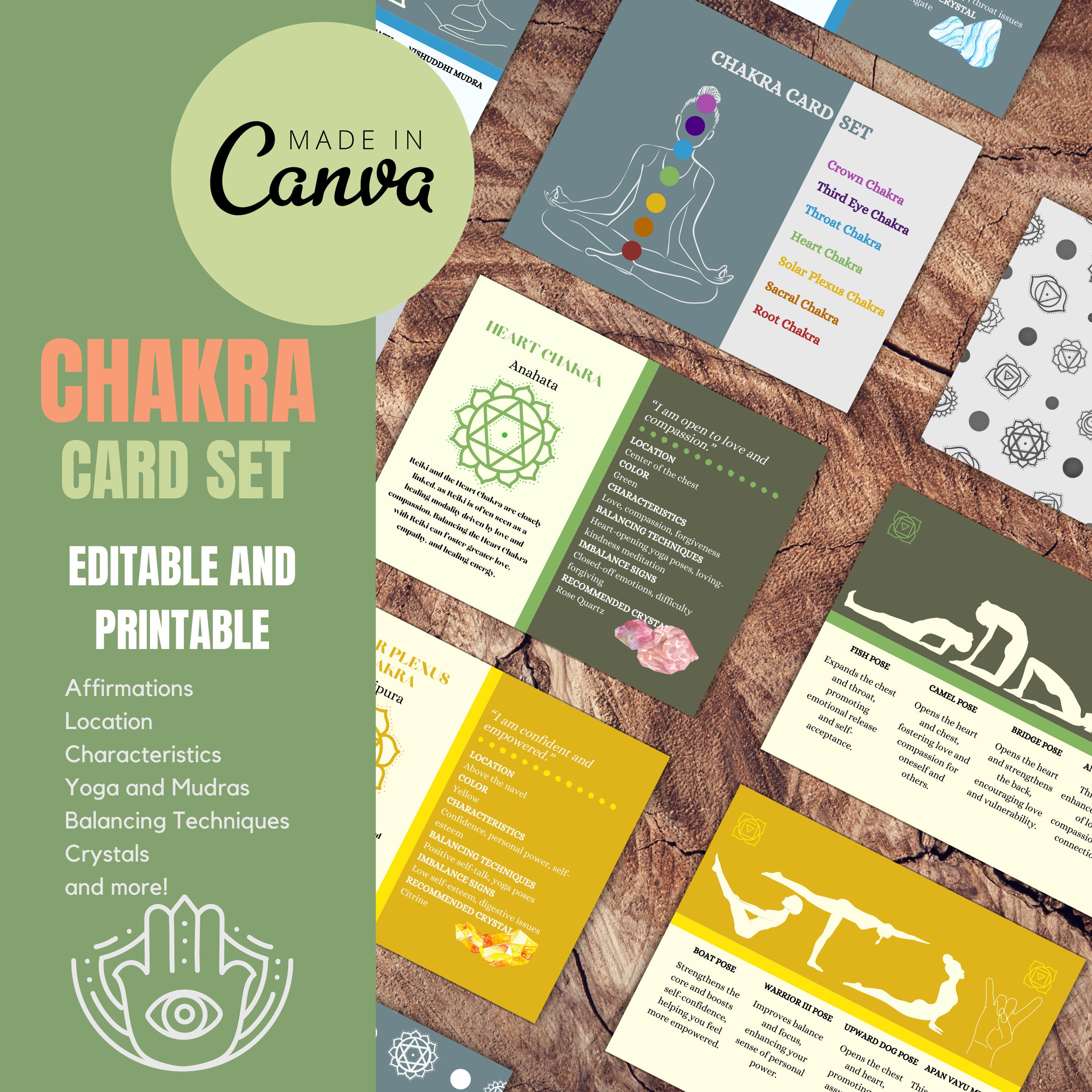 Printable Chakra Cards | Yoga Poses, Reiki (PDF & Canva Template) - Etsy