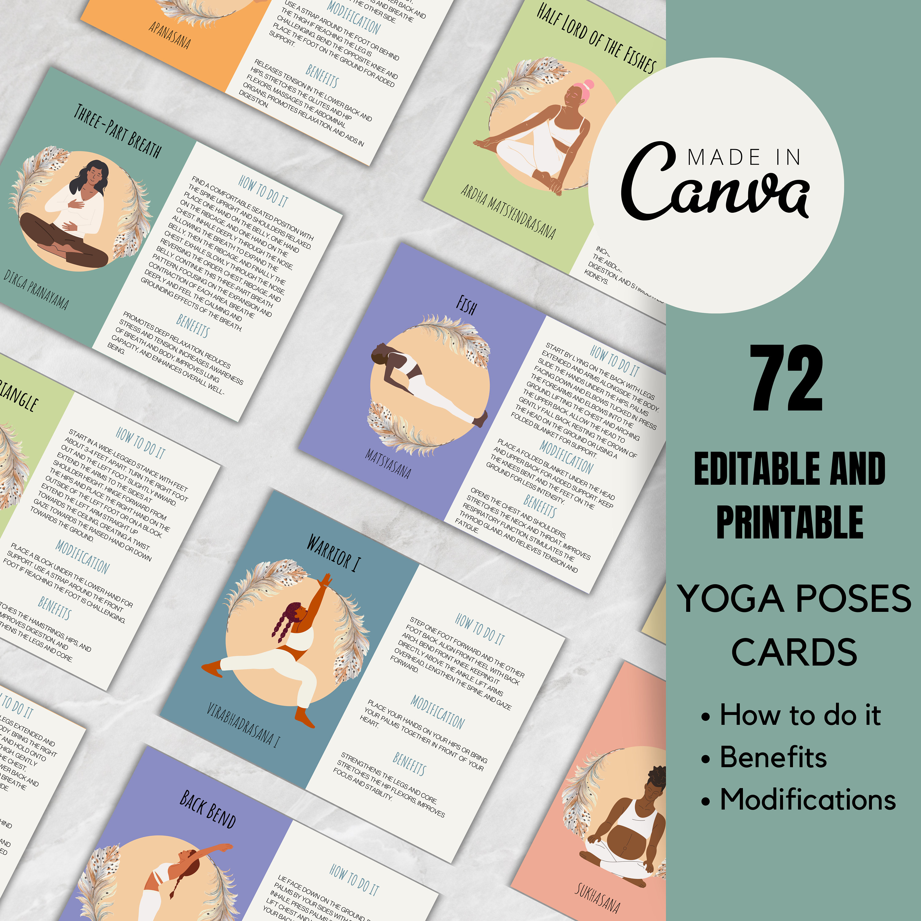 72 Yoga Poses Cards for Beginners to Advanced Yogis Printable Yoga Card ...