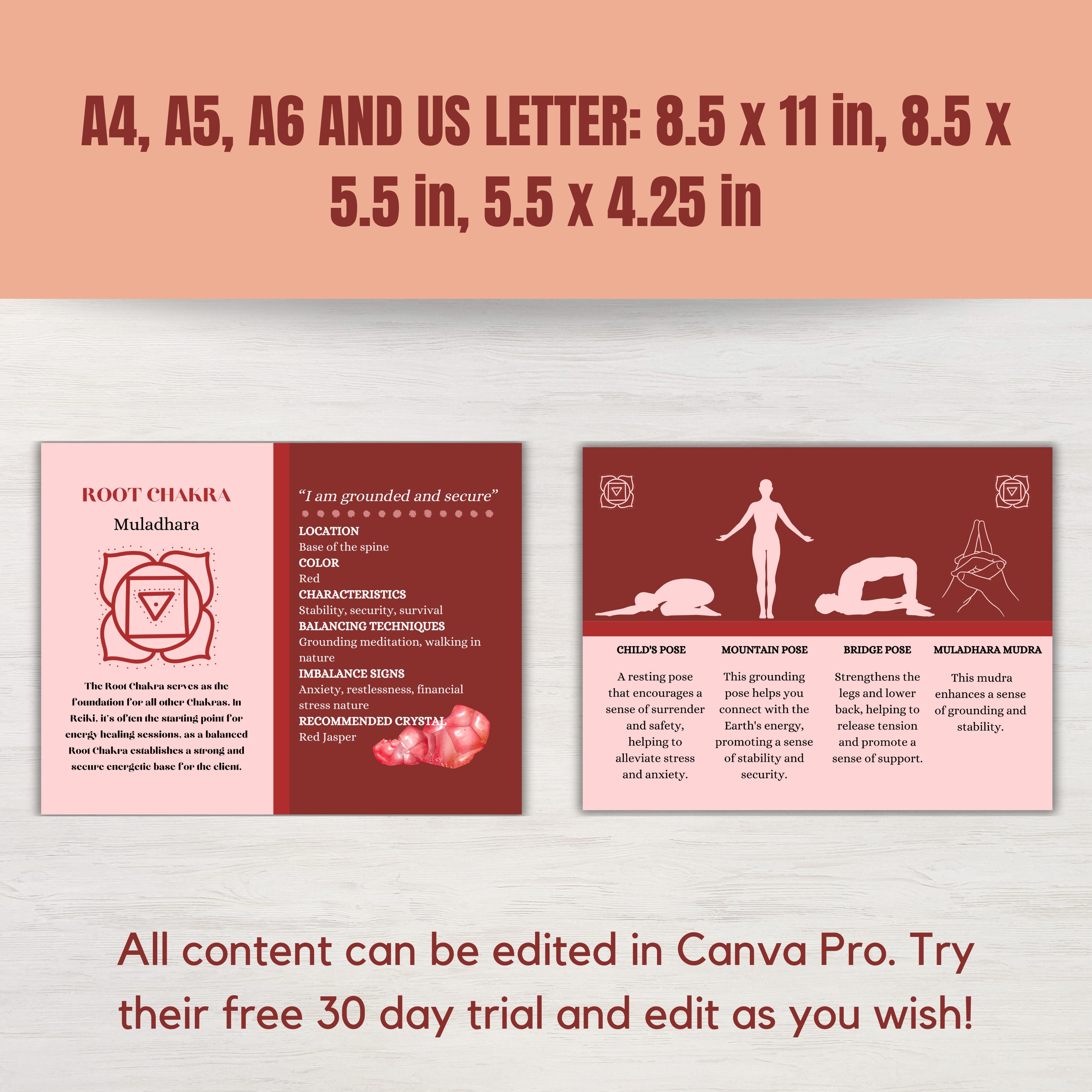 Printable Chakra Cards | Yoga Poses, Reiki (PDF & Canva Template) - Etsy