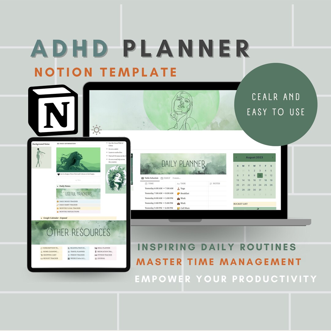 Notion Template ADHD Planner Neurodivergent Planner Life Planner Sage ...
