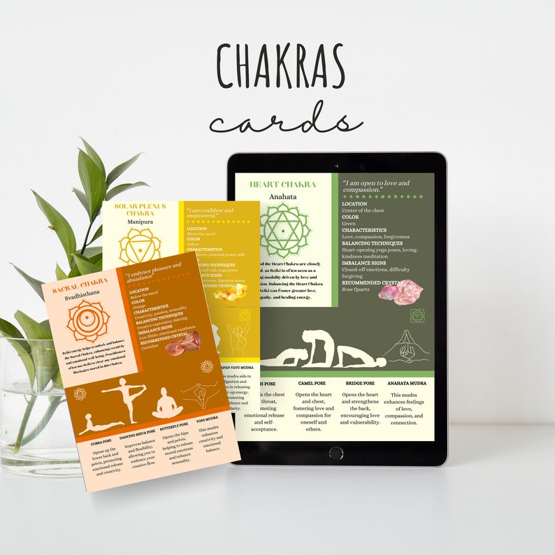 Printable Chakra Cards | Yoga Poses, Reiki (PDF & Canva Template) - Etsy