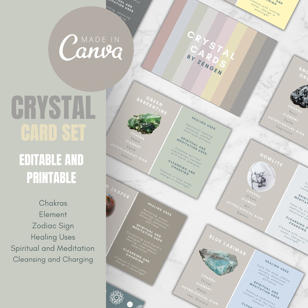 Set of 100 Instant Download Crystal Cards, Printable Crystal Card Deck ...