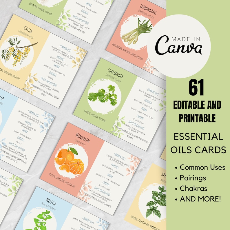 61 Essential Oils Cards | Printable Aromatherapy Card Collection ...