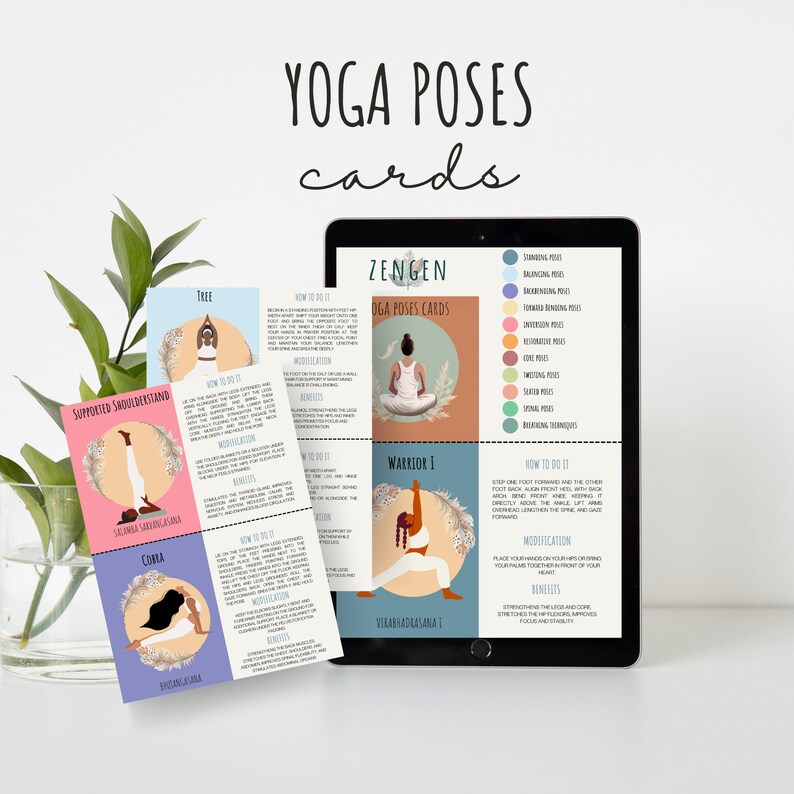 72 Yoga Poses Cards | Beginner to Advanced, Editable in Canva ...