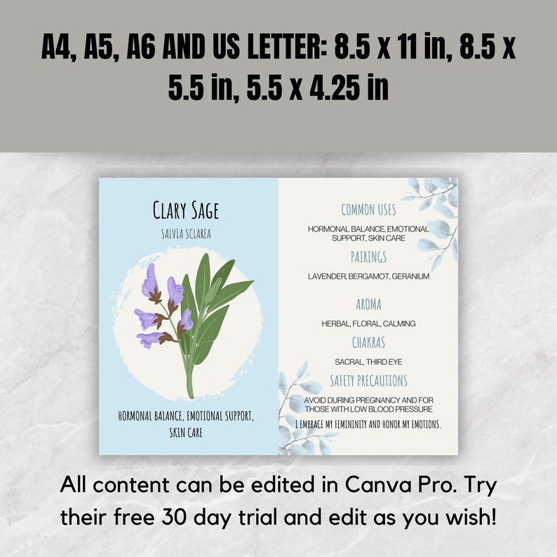 61 Essential Oils Cards Printable Aromatherapy Card Collection Editable ...