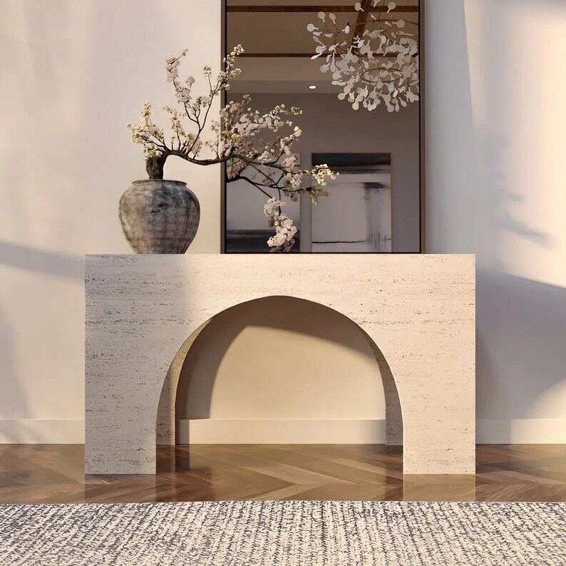 Travertine Console Table Cave, Natural Stone Travertine Marble Console ...
