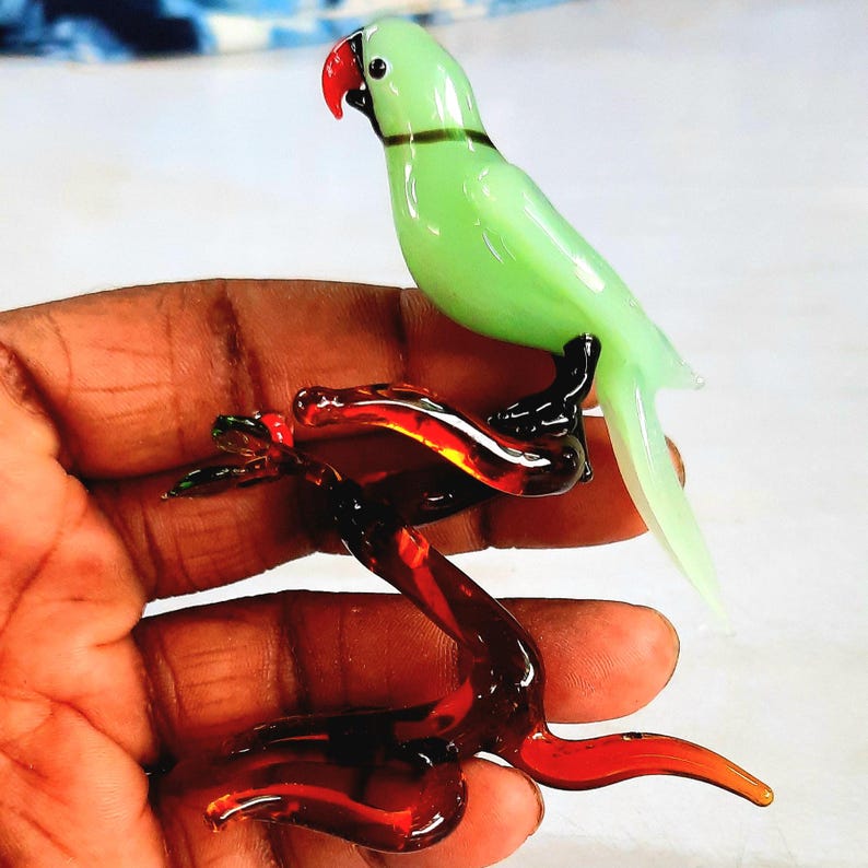 Murano Glass Parrot Figurine: Handmade Green Bird Sculpture, Home Decor ...