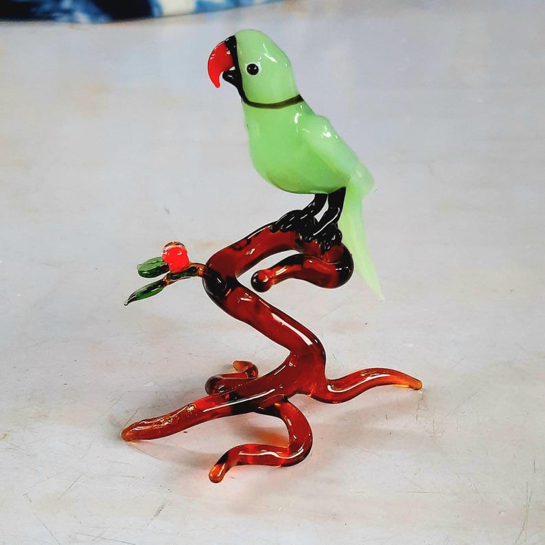 Murano Glass Parrot Figurine: Handmade Green Bird Sculpture, Home Decor ...