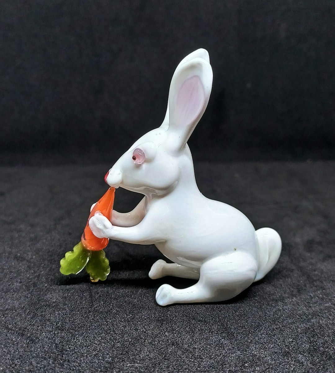 Murano Glass Rabbit Figurine - Handmade White Rabbit Sculpture With ...