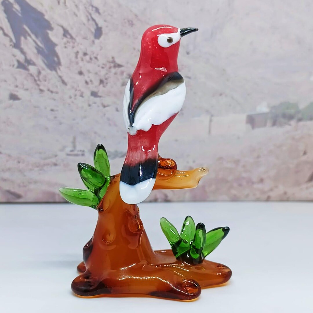 Murano Glass Red Bird Handmade Glass Red Bird Figurine With Branch Red ...