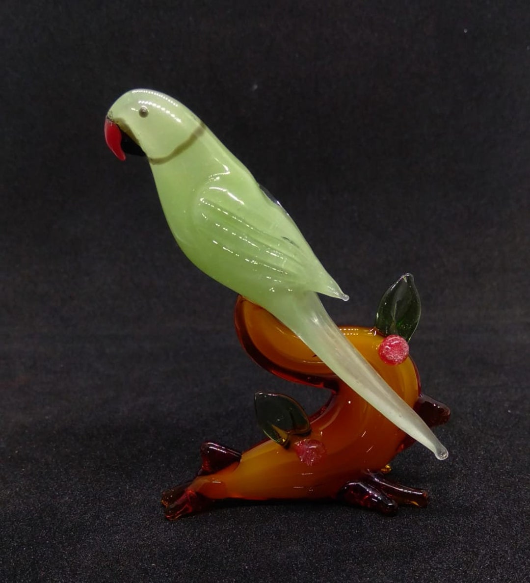 Murano Glass Parrot Figurine Indian Ringneck Green Parrot Sculpture ...