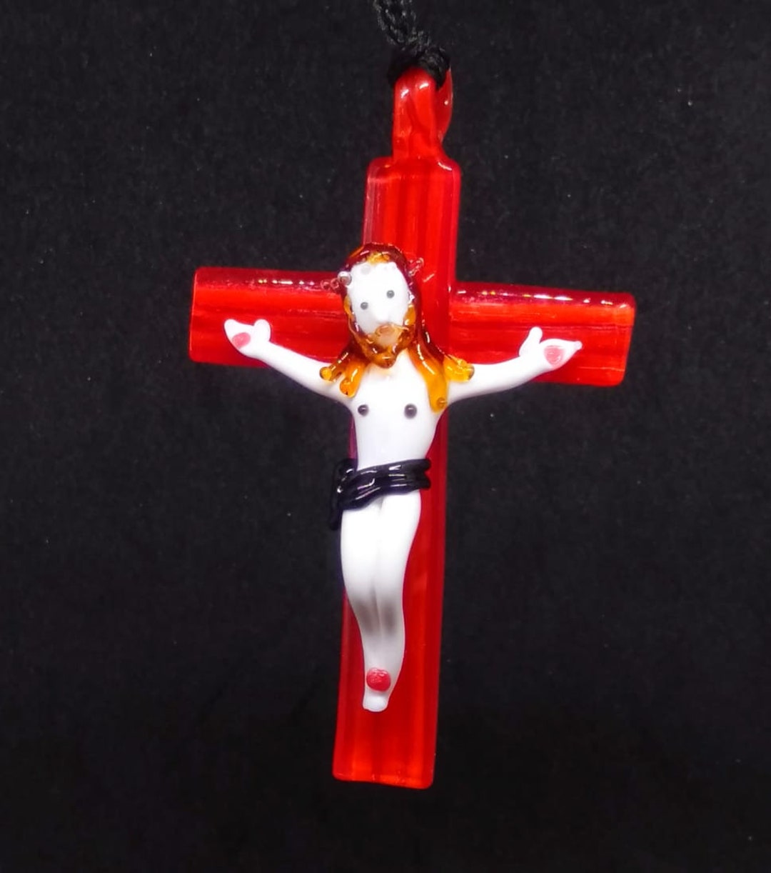 Red Murano Glass Jesus Cross Pendant Necklace - Etsy