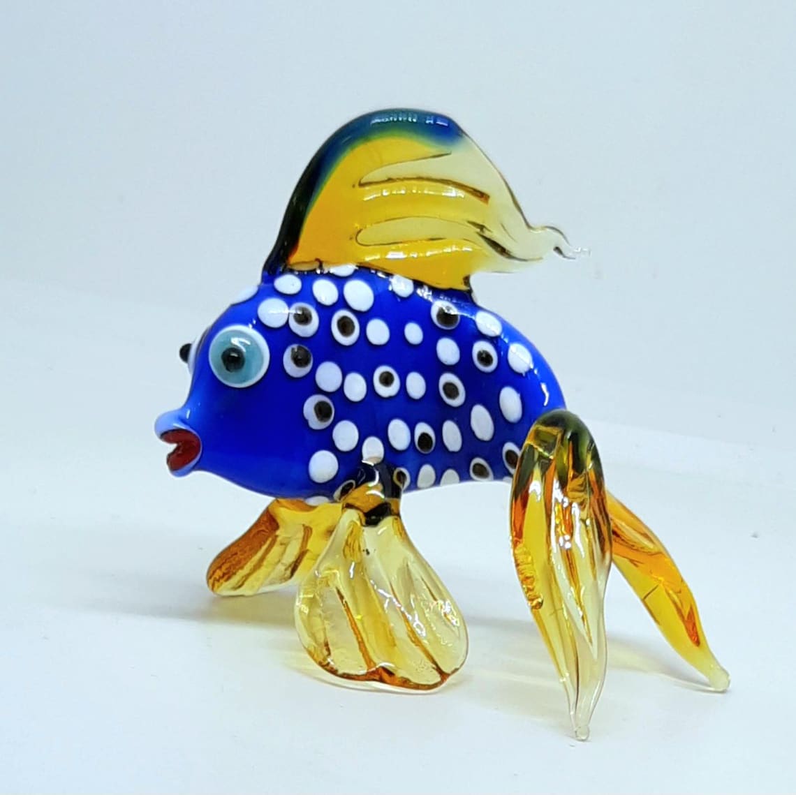 Murano Glass Blue Fish Handmade Glass Fish Sculpture Blue Dots Fish ...