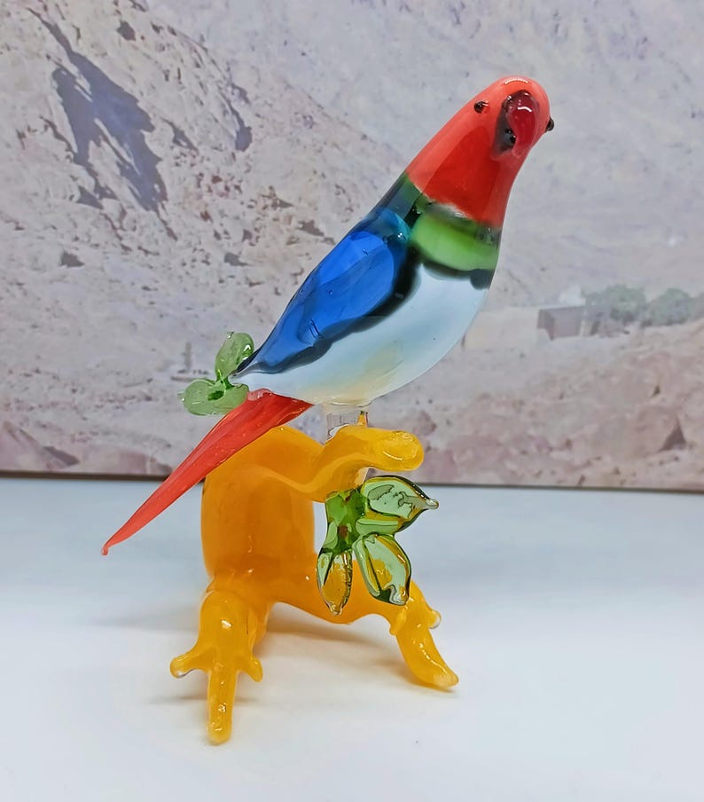 Handmade Murano Glass Macaw Parrot Sculpture, Desktop Decor - Etsy