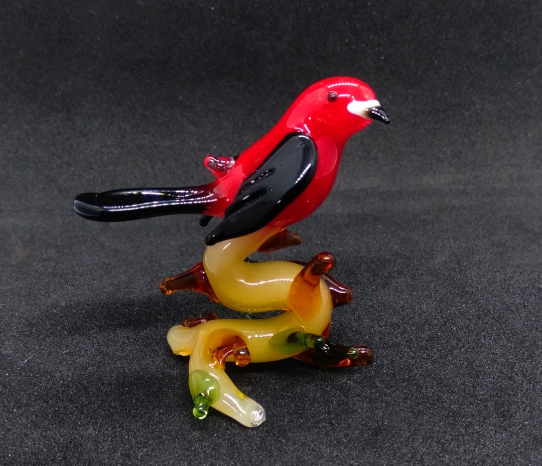 Murano Handmade Glass Red Bird With Branch Home Ornaments - Etsy