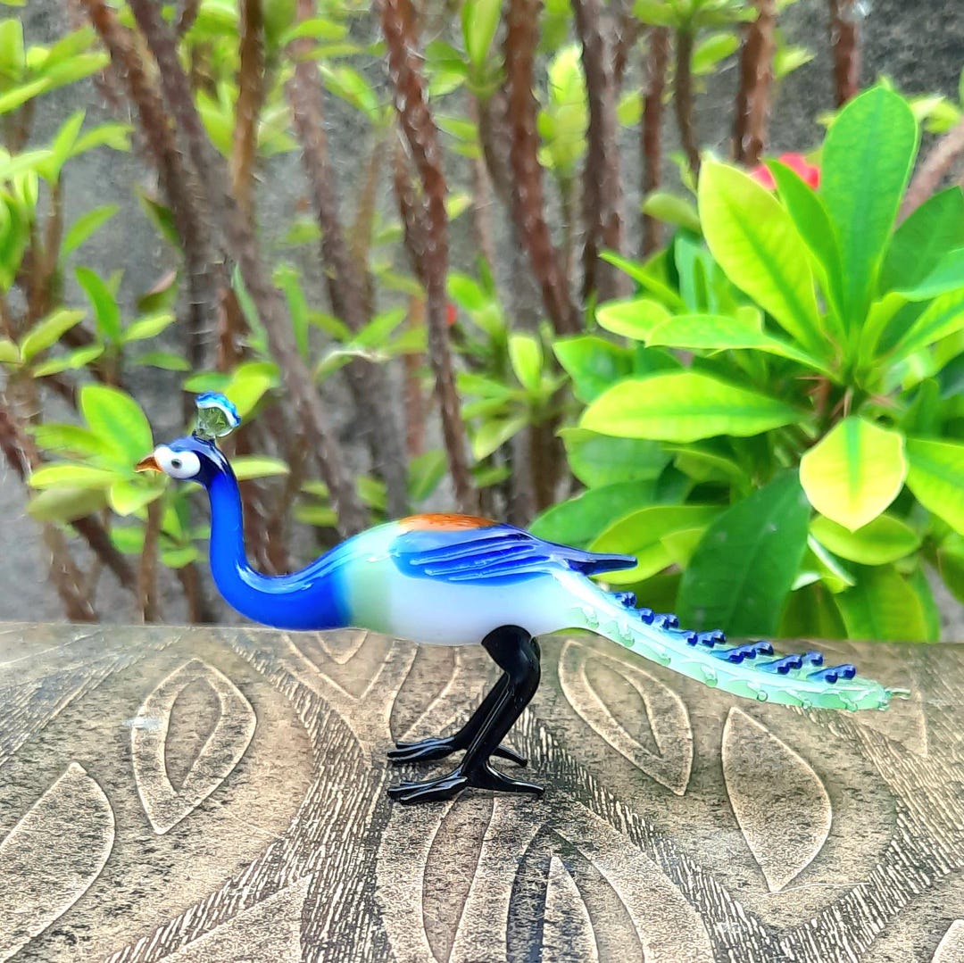 Handmade Murano Glass Peacock Figurine, Rainbow Desktop Decor - Etsy