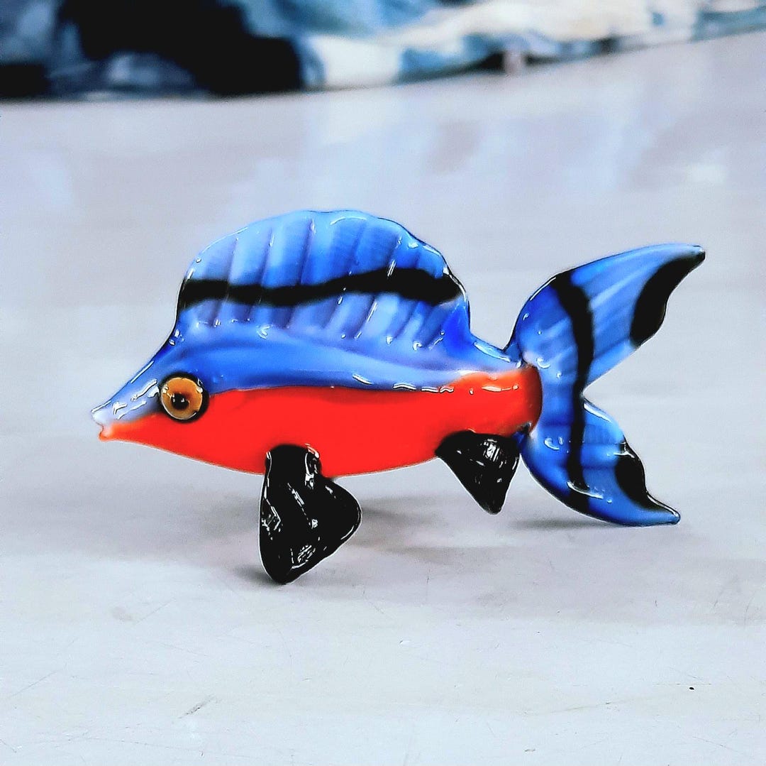 Handmade Murano Glass Fish, Blue and Orange Ocean Decor - Etsy
