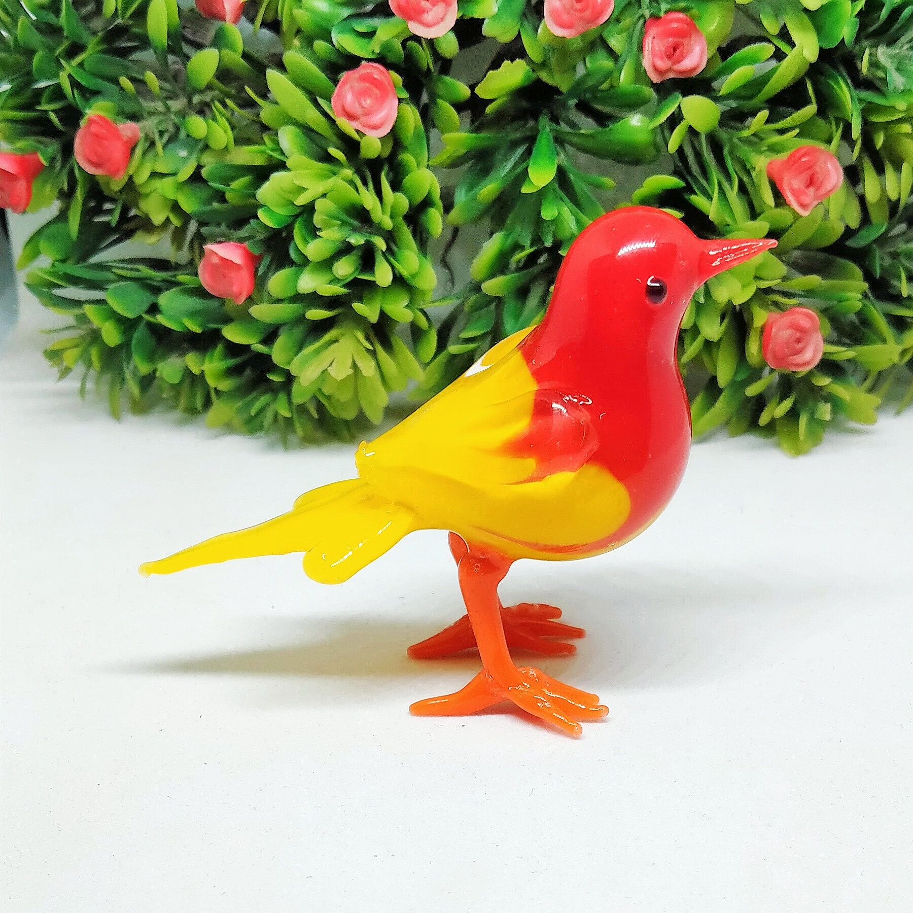 Murano Handmade Glass Art Bird for Home Ornaments Yellow Red Color Bird ...