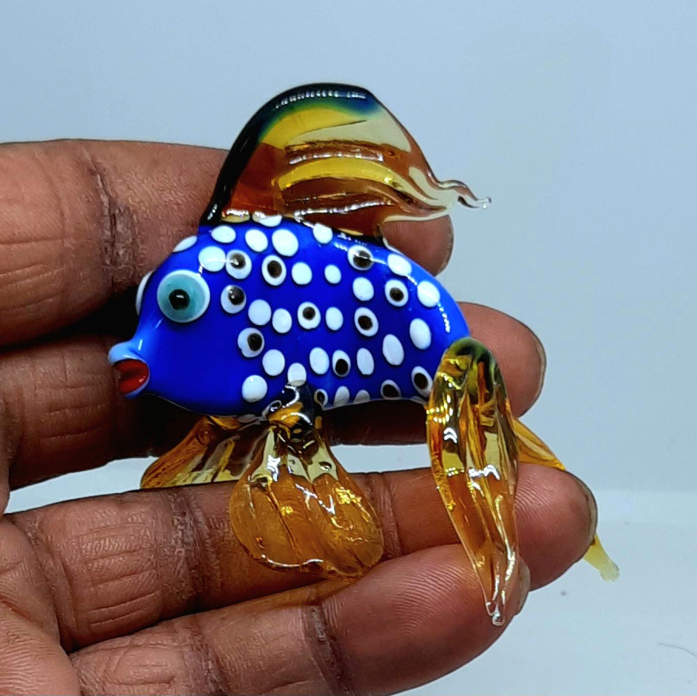 Murano Glass Blue Fish Handmade Glass Fish Sculpture Blue Dots Fish ...