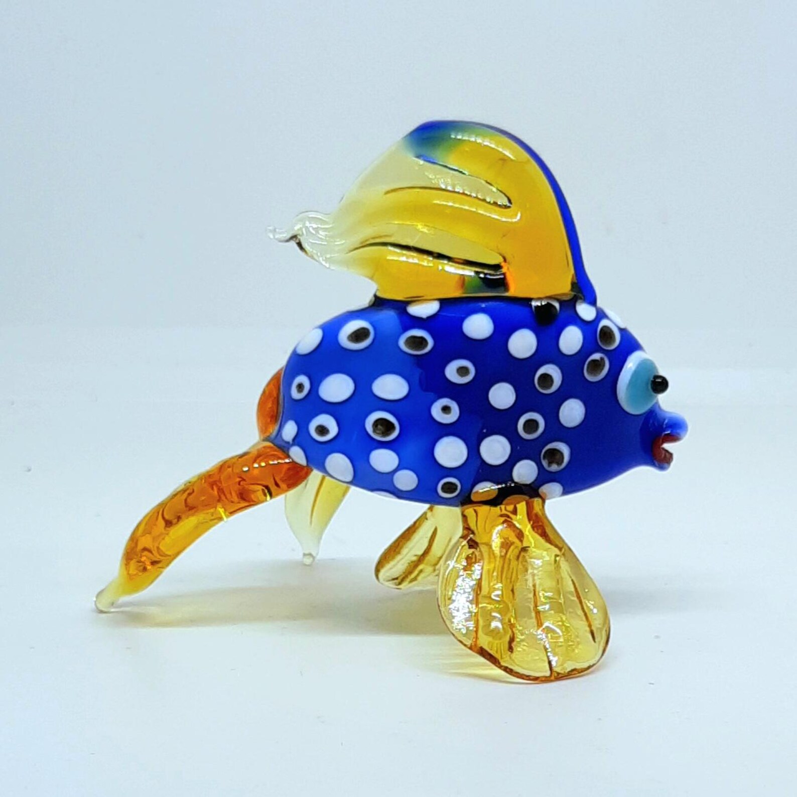 Murano Glass Blue Fish Handmade Glass Fish Sculpture Blue Dots Fish ...