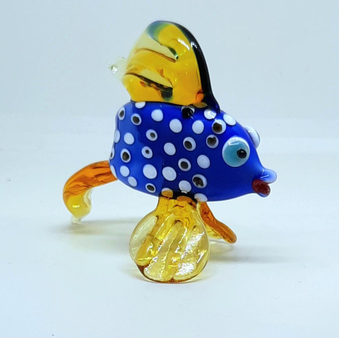 Murano Glass Blue Fish Handmade Glass Fish Sculpture Blue Dots Fish ...