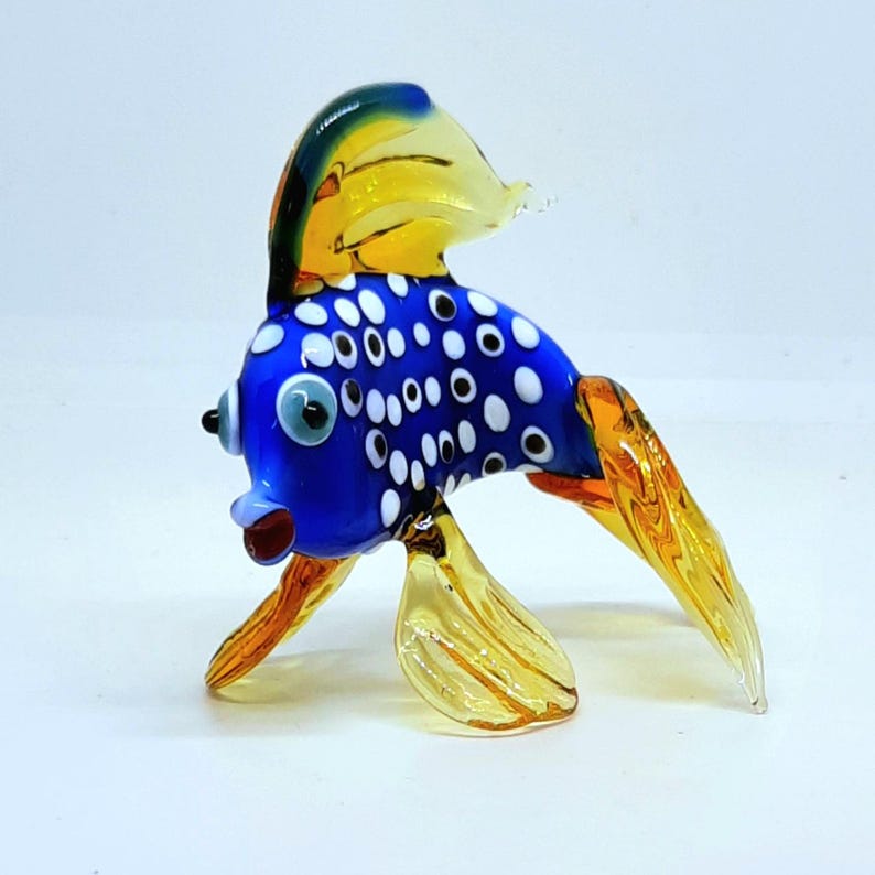 Murano Glass Blue Fish Handmade Glass Fish Sculpture Blue Dots Fish ...