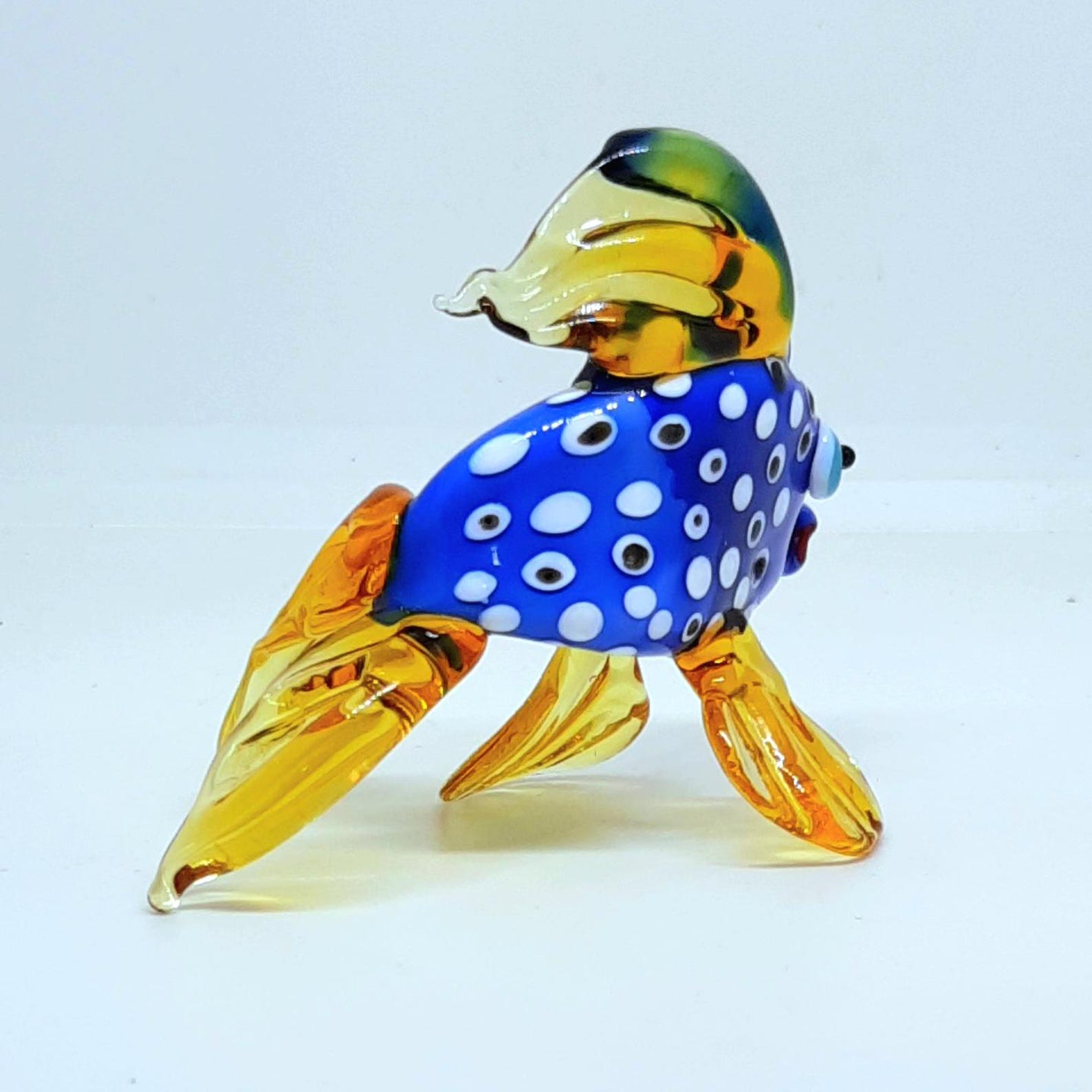 Murano Glass Blue Fish Handmade Glass Fish Sculpture Blue Dots Fish ...