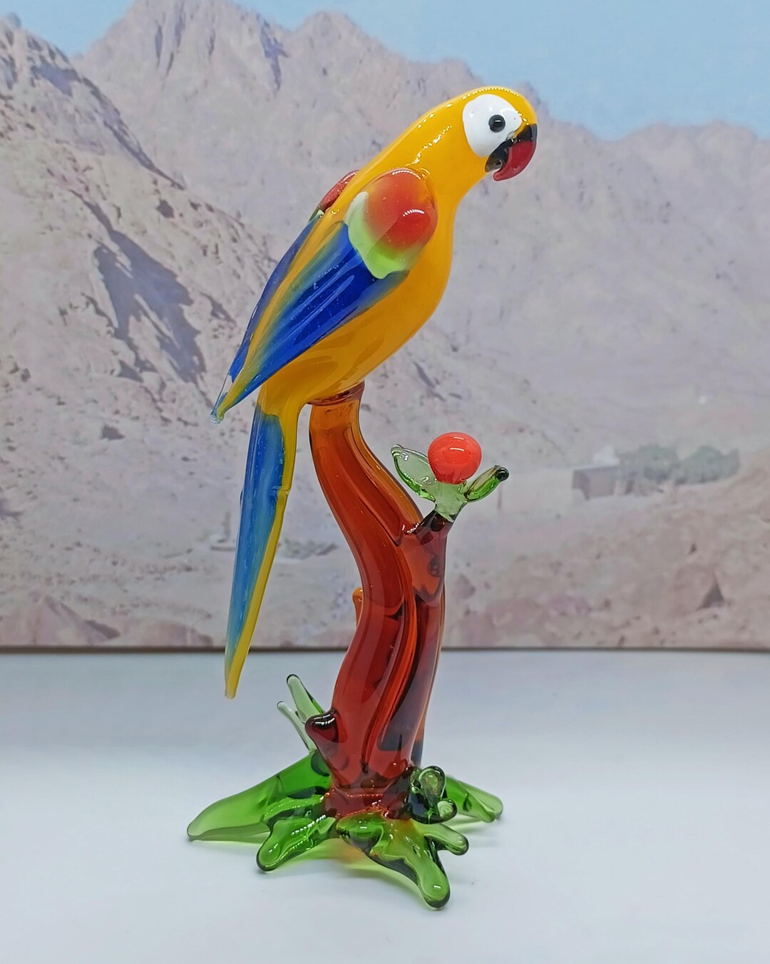 Murano Glass Macaw Parrot Sculpture Handmade Glass Yellow Macaw Parrot ...