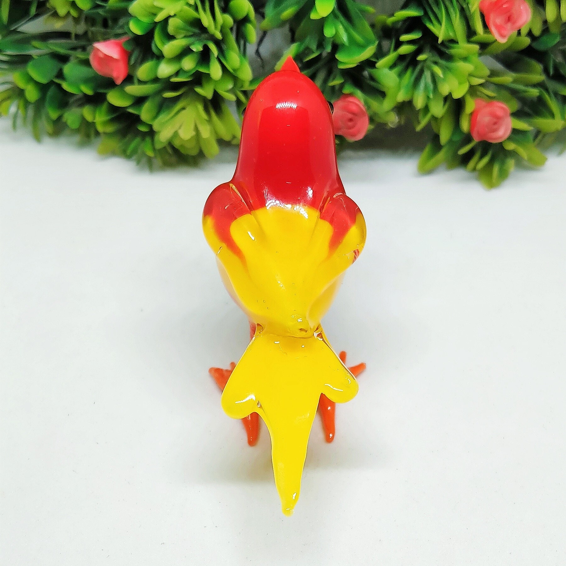 Murano Handmade Glass Art Bird for Home Ornaments Yellow Red Color Bird ...