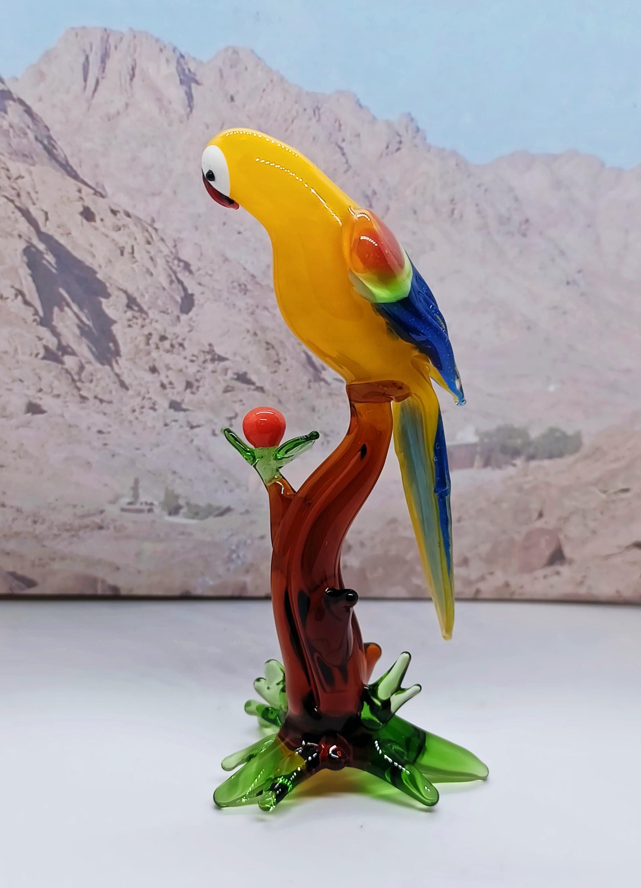 Murano Glass Macaw Parrot Sculpture, Handmade Figurine With Stand - Etsy