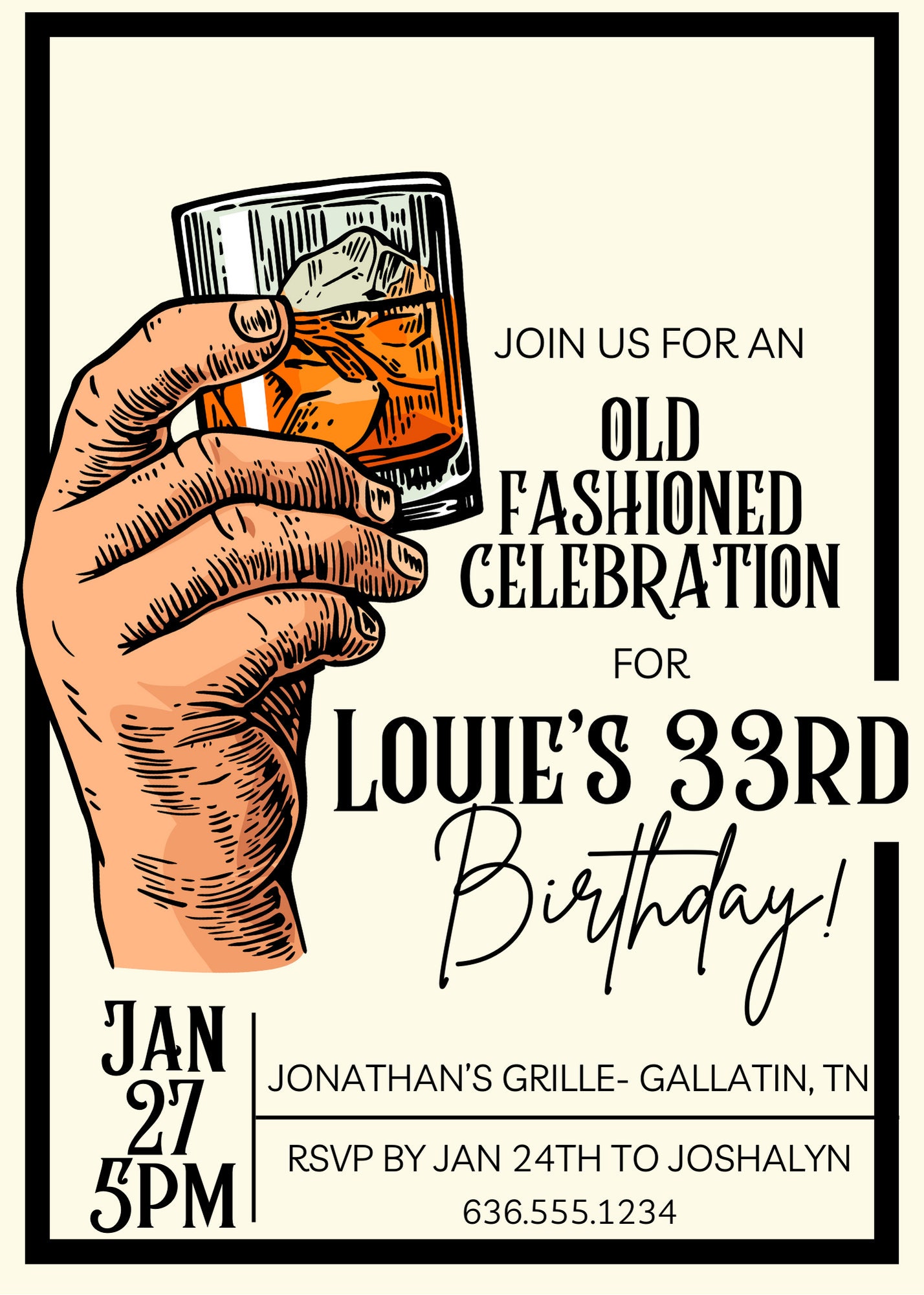 Old Fashioned Invitation | Men's Birthday Invitation | Editable ...