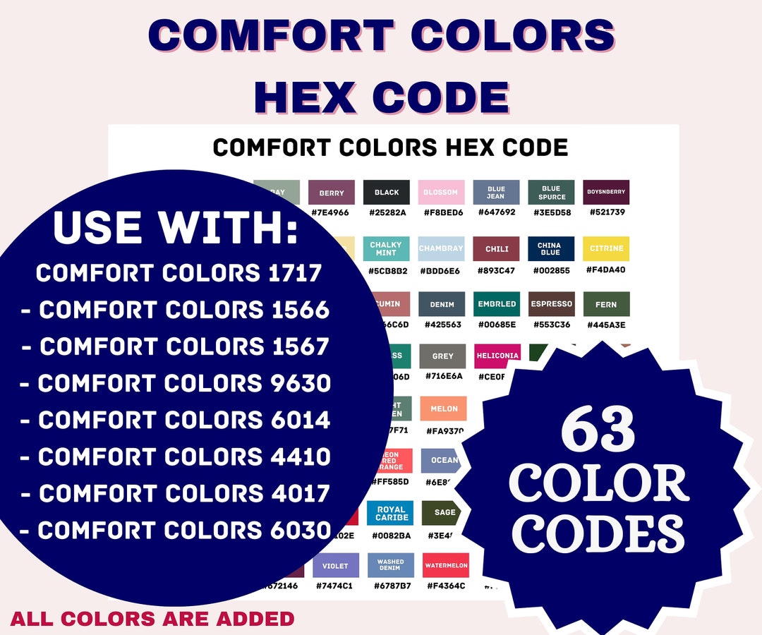 Hex Code Comfort Colors,color Chart, Editable Comfort Colors Color ...