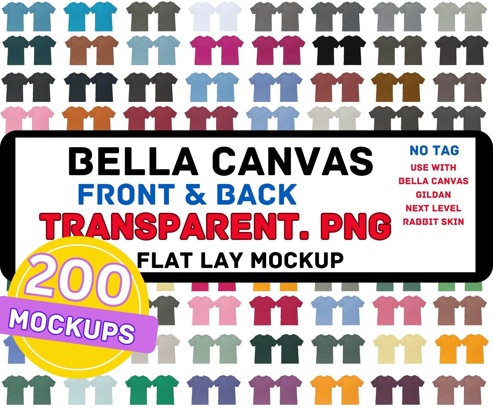 T-shirt Mockup Color Chart, Front & Back, PNG (digital Download) - Etsy