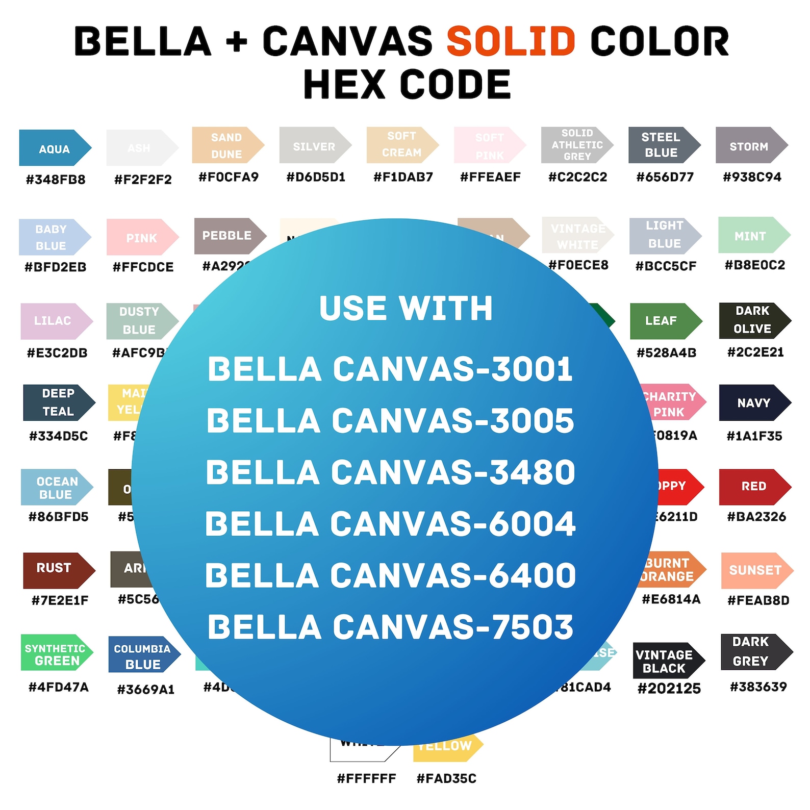 Hex Code Bella + Canvas , Bella Canvas 3001 Color Chart, Color Chart ...