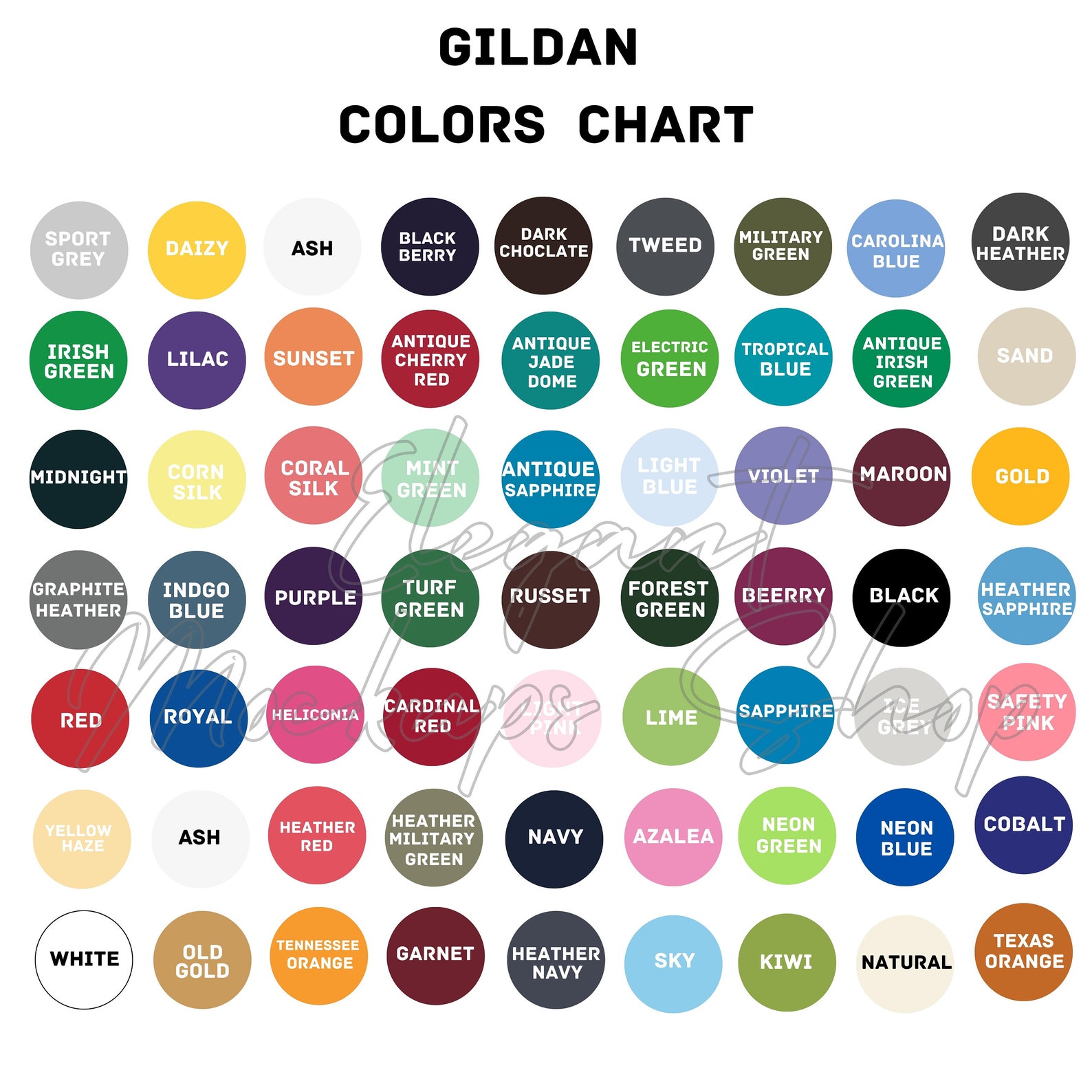 Canva Editable Gildan Color Chart, Editable Gildan Color Chart 5000 ...