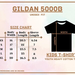 Gildan 5000B Youth Size Chart, T Shirt Mockup, Gildan Tshirt Sizing, 5000B Size Chart for Kids ...
