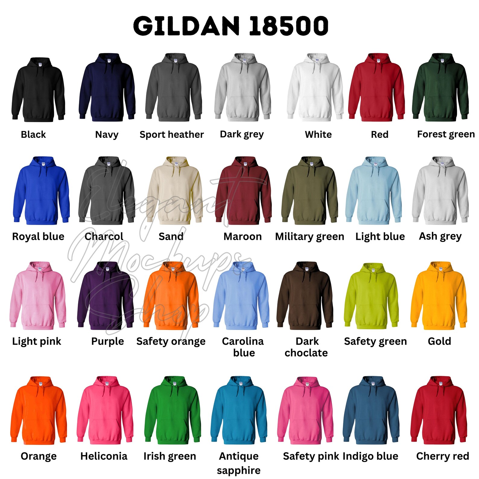 Gildan 18500 G185 PNG Transparent Editable Color Chart and Mockup ...