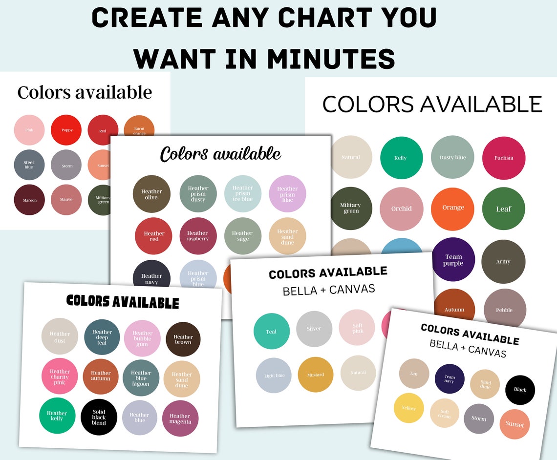 Editable Bella + Canvas Color Chart, Bella Canvas 3001 Color Chart ...