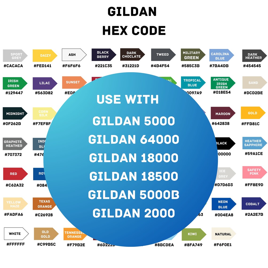 Gildan Hex Code, Color Chart, Gildan Color Chart 5000, Gildan 64000 ...