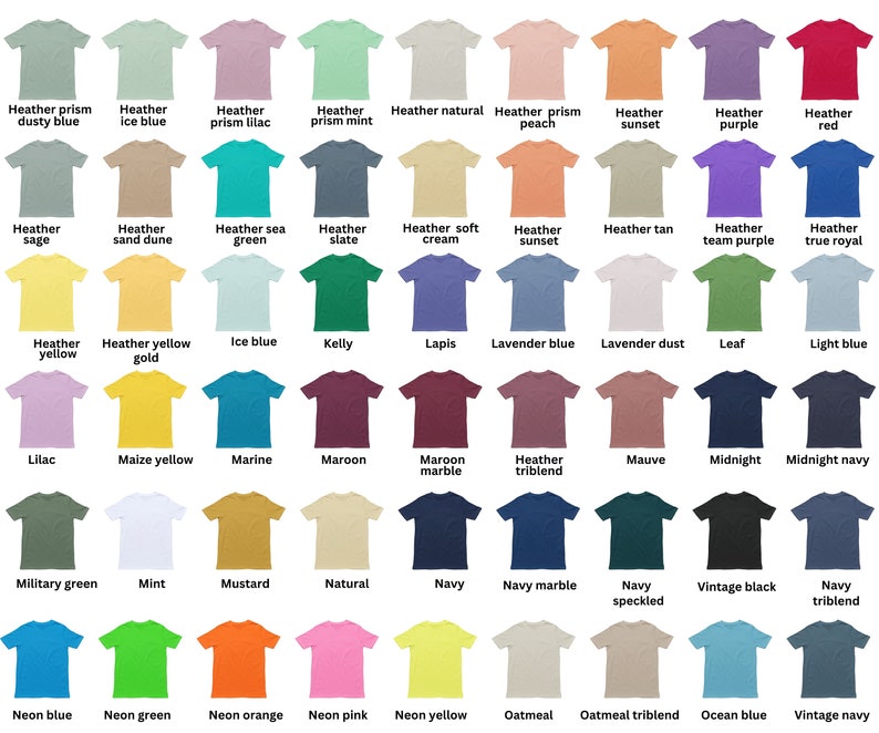 T-shirt Color Chart Template, Bella Canvas Gildan Mockup (PNG) - Etsy