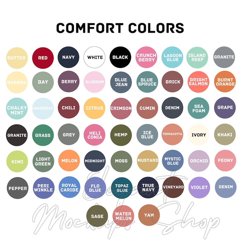 Canva Editable Color Chart, Editable Comfort Colors Color Chart 1717 ...
