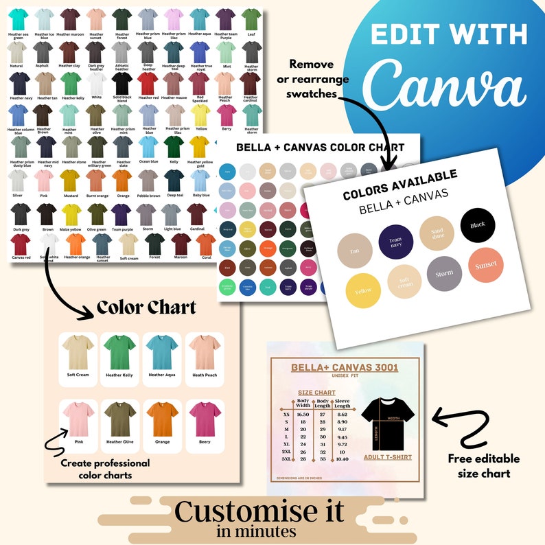 Canva Editable Color Chart Bella Canvas 3001, PNG Transparent Files ...