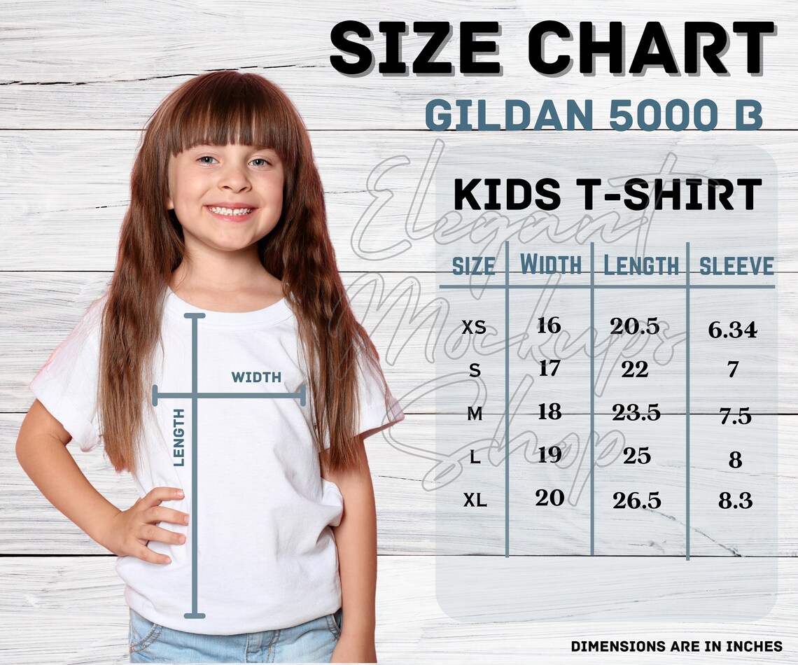 Gildan 5000B Youth Size Chart, Gildan 5000B Size Chart, 5000B Size Chart for Kids, Gildan 5000 ...